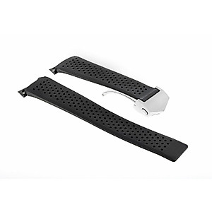 Ewatchparts 22mm Rubber Band Strap Compatible With Tag Heuer Grand Carrera Calibre 5 With Clasp Black