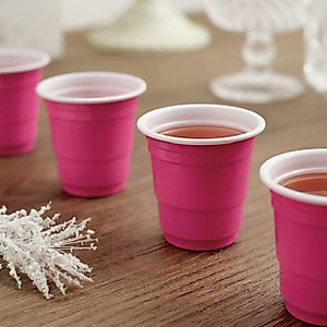 100 Pack 2oz Pink Plastic Shot Cups, Mini Cups for Birthday, Bachelorette Party, Hot Pink Party Cups, Bachelorette Party Cups, Disposable Shot Cups, Baby shower, Tasting Jello Shots, Engagement Party
