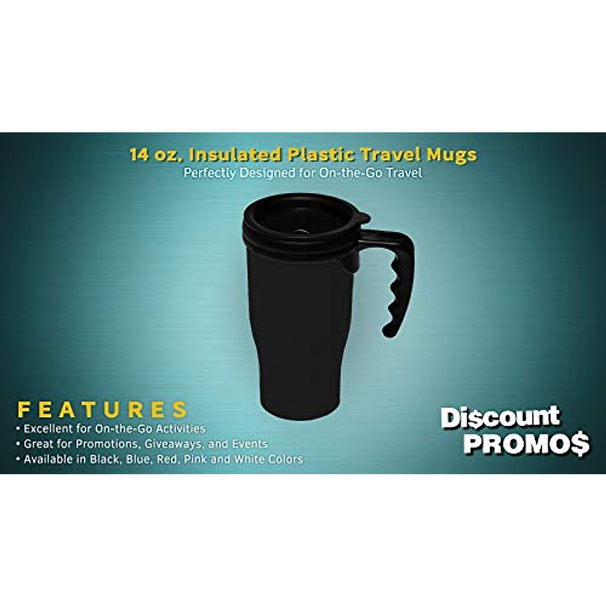 DISCOUNT PROMOS 14 oz. Insulated Plastic Travel Mugs - 10 pack - Black