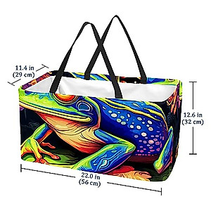 Reusable Grocery Bags Boxes Storage Basket, Red Eye Frog Pattern Collapsible Utility Tote Bags with Long Handle