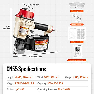 meite CN55 Pneumatic Coil Siding Nailer 15 Degree 1-Inch to 2-1/4-Inch Industrial Coil Nailer