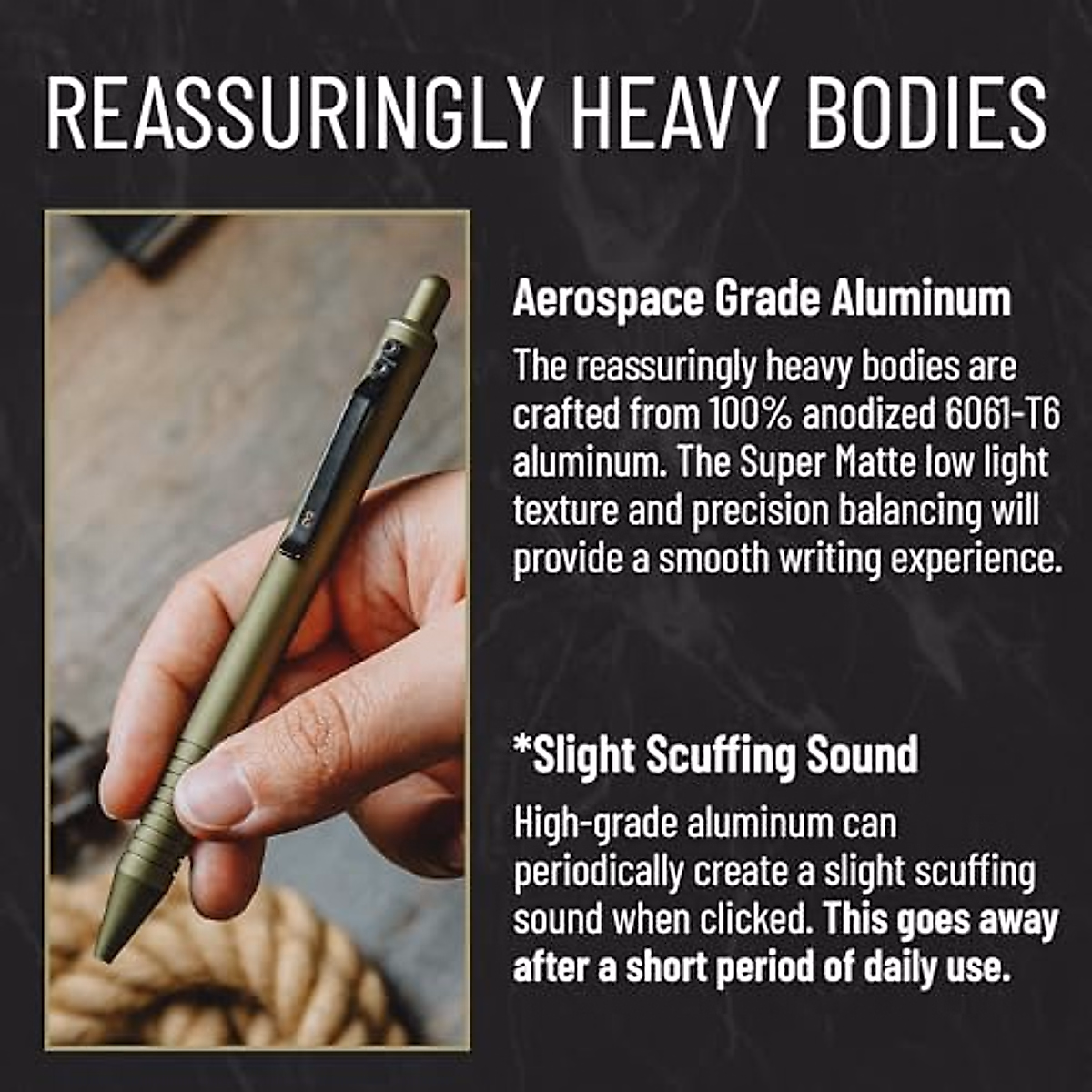 Everyman OD Green Super Matte Grafton Pen, Aluminum Pocket-Size Writing Pen, Luxury EDC Premium Ink Pen, Bold Point Ballpoint Pens, Office Supplies, Fine Point, Smooth Writing Pen with Grooved Grip