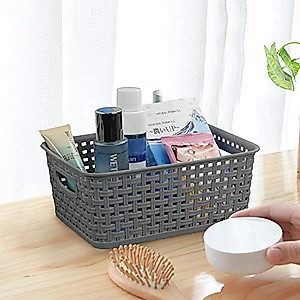 Teyyvn Plastic Storage Basket, 10.03" x 7.59" x 4.09", Pack of 6, Gray
