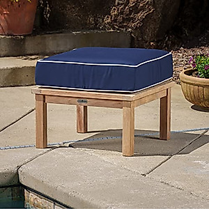 Tortuga Outdoor Jakarta Teak 4 Piece Club Chairs and 2 Ottomans, Navy Cushions Outdoor Furniture Set, Brown