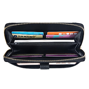 Women Wristlet Wallet with Cell Phone Holder Zip Around Handbag Black Large