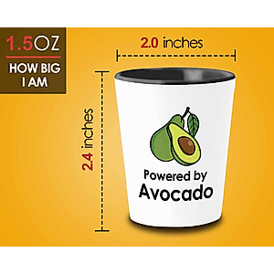 Flairy Land Vegan Shot Glass 1.5oz - Powered by Avocado - Fruitarian Herbivorous Vegetarian Diet Healthy Plant Based Gluten Free Veggie Veganism
