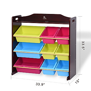 KRAND Toy Storage Organizer for Kids 100% Pine Solid Wood Kids Toy Organizer with Thick Anti-Break Storage Bins (Espresso)
