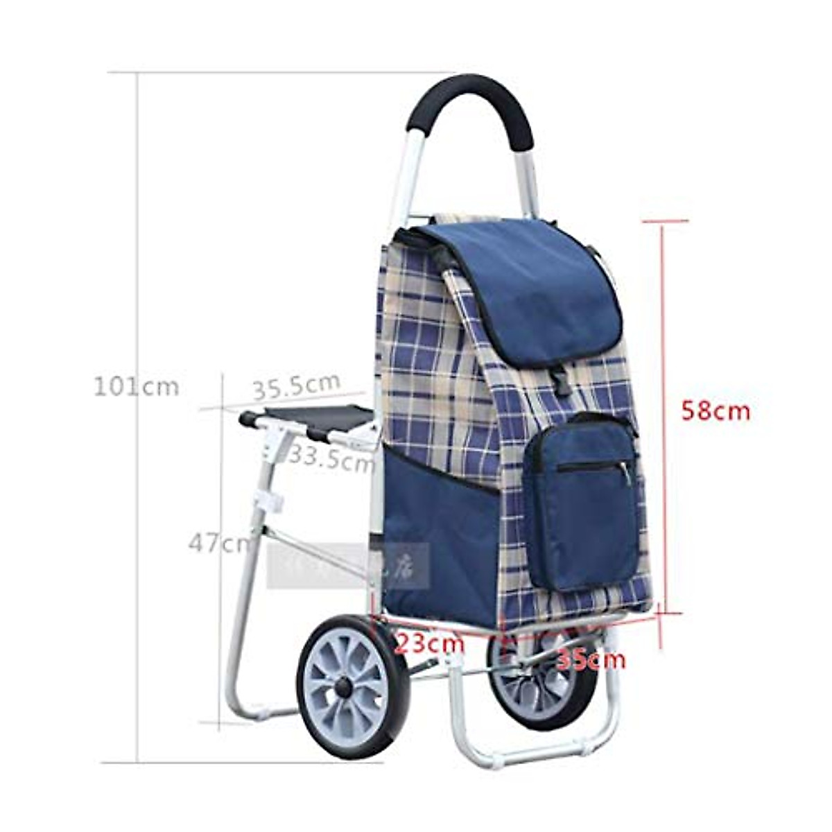 Collapsible Folding Wagon, Folding Shopping Cart Trolley, with Swivel Wheels and Seat Lightweight Waterproof No Noise Grocery Utility Rolling Hand Car