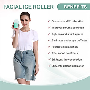 Cube Ice Roller for Face, Ice Facial Roller for Eyes Neck Naturally Tone and Tighten Skin, De-puff Eye Bags, Add a Healthy Glow Cryotherapy Enhance Skin Elasticity (sky blue）
