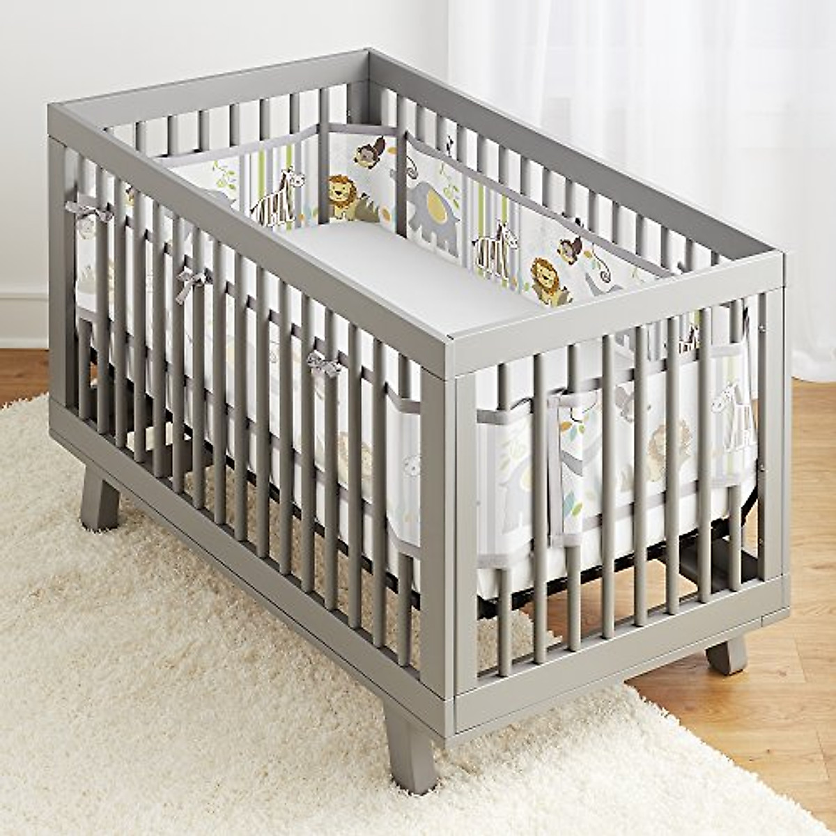 BreathableBaby Breathable Mesh Crib Liner – Classic Collection – Safari Fun Too – Fits Full-Size Four-Sided Slatted and Solid Back Cribs – Anti-Bumper