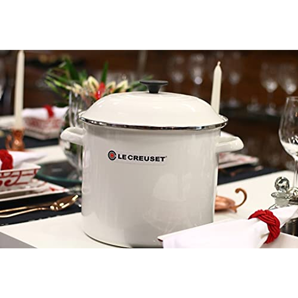 Le Creuset Enamel On Steel Stockpot, 8 quarts, White