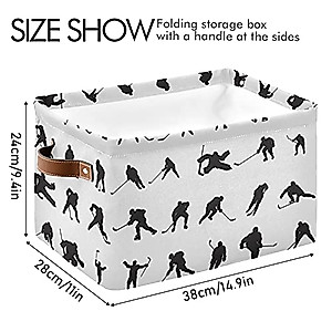 Oyihfvs Hockey Player Doing Different Actions Square Shelves Storage Basket Bin, Waterproof Laundry Hamper Bucket, Baby Nursery Organizer with Handles for Toys Clothes Room Closets
