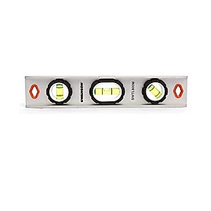 Swanson Tool Co SWTL800M 9 inch Extruded Aluminum Torpedo Level with 3 Rare Earth Magnets and 3 Bubble Vials for 0°/90°/45° Measurements