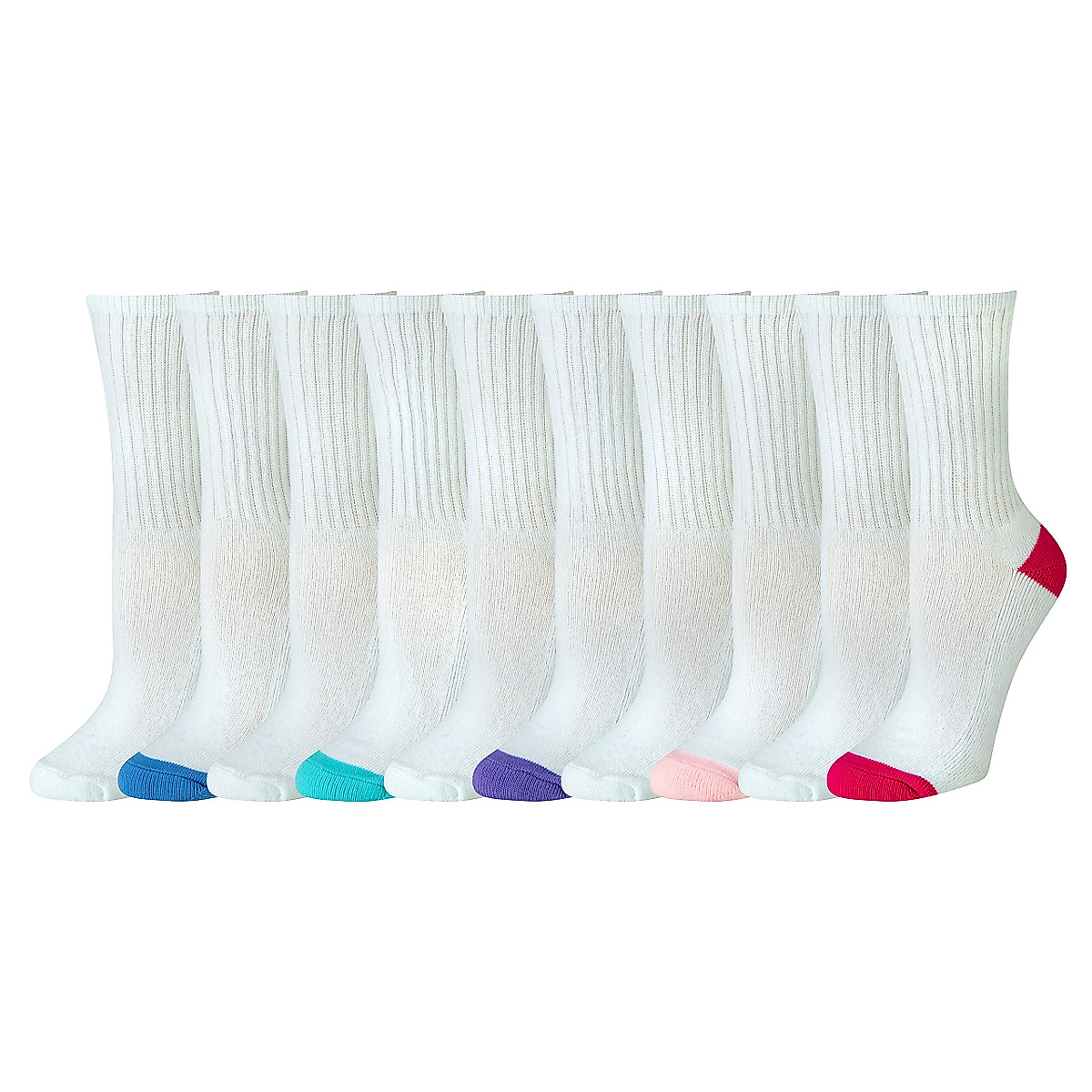 Amazon Essentials Women's Cotton Crew Socks, Lightly Cushioned, 10 Pairs, White, 6-9