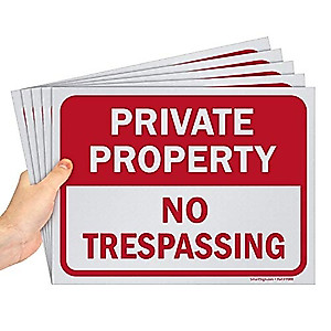 SmartSign Private Property No Trespassing Sign, 9" x 12" Polystyrene Plastic (Pack of 5) Screen Printed, 10 mil Polystyrene Plastic, Red and White