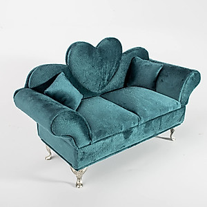 9.8 Inch Openable Dark Green Sofa Jewelry Box Armchair for Dollhouse Heart Shape Velvet Chair 1/6 Scale Dolls Accessories