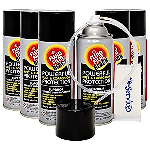 Fluid Film 11.75 Oz Undercoating Protection Aerosol Spray Can Black 6 Pack, Rust Inhibitor and Prevention, Anti Corrosion Multi Purpose Penetrant and Lubricant, Spray Can Extension Wand and Tissue Pack