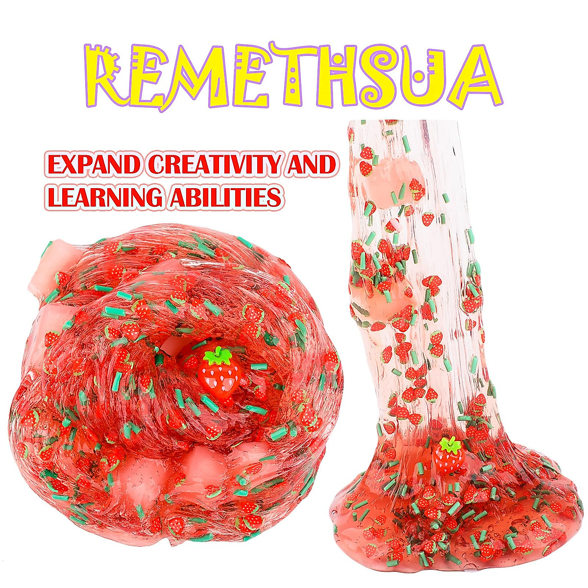 Red Jelly Cube Crunchy Slime, Soft Non-Stick Clear Crystal Slime, Stress Relief Toy for Girls and Boys, for Kids Party Favors Gifts Ideas, Birthday Gifts