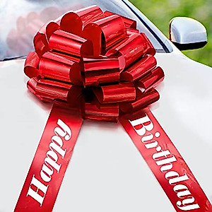 MIFFLIN-USA Happy Birthday Bow, Big Car Bow (Red, 18 inch), Big Gift Bow, Giant Bow for Car, Birthday Bow, Huge Car Bow, Car Bow, Red Bow, Bow for Birthday Gifts, Birthday Bow for Cars, Gift Wrapping