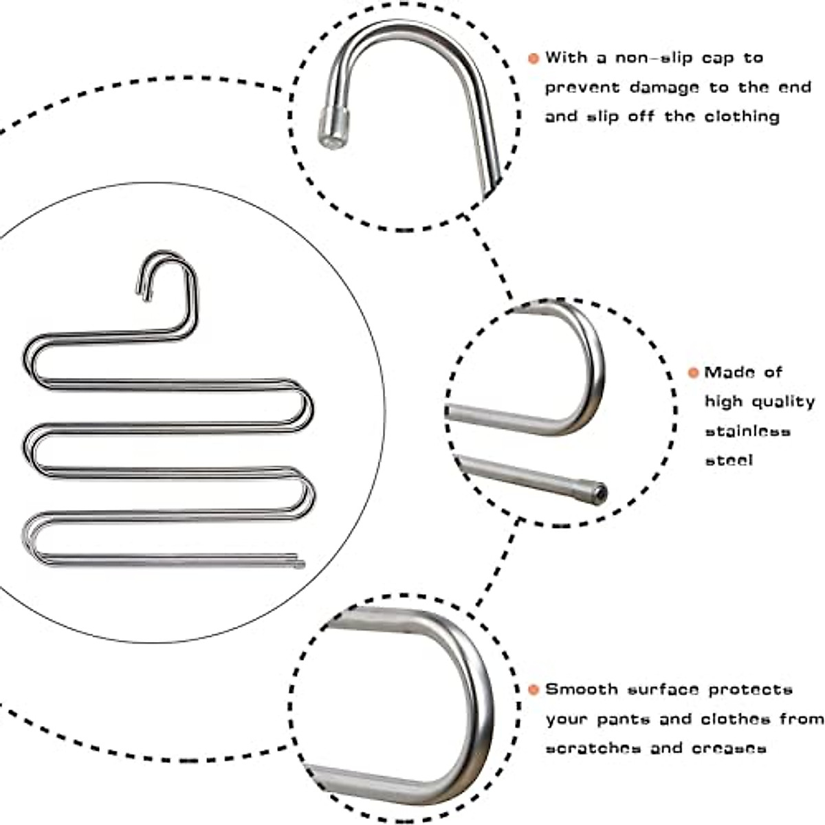 5 Pack S-Shape Stainless Steel Trousers Pants Hangers 5 Layers Closet Hanger Space Save Storage Organizer for Scarf Tie Clothes Towel Hanging