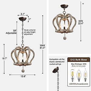 CFAGHOMEDESIGN Crown Chandelier,3-Light Wood Chandelier Light Fixture Modern,Wooden Chandeliers for Living Room,Farmhouse Dining Room Light fixtures Over Table,Antique and Rusty Gold Finish