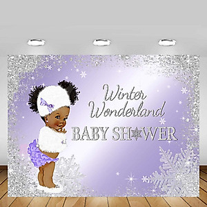 MEHOFOND 7x5ft Purple and Silver Winter Wonderland Girl Baby Shower Photo Background Props Glitter Snowflakes Lavender Backdrops Party Decoration It&#039;s A Girl Photo Banner for Dessert Table Supplies