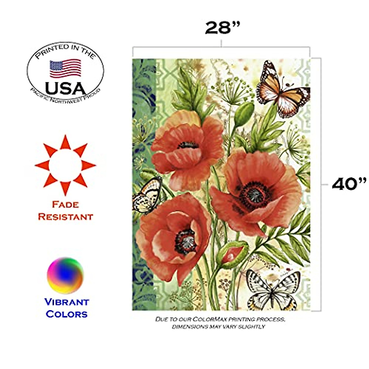 Toland Home Garden 102580 Poppie Delight Flower Flag 28x40 Inch Double Sided Flower Garden Flag for Outdoor House Flag Yard Decoration