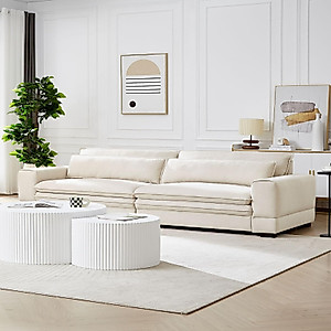 KEVINSPACE 104.72" Sofa Couch, Mid Century Modern Sofa, 3 Seater Sofa for Living Room Deep Seat Sofas Furniture Comfy Couches with 2 Pillows Comfy Cushion for Bedroom, Apartment, Office Beige