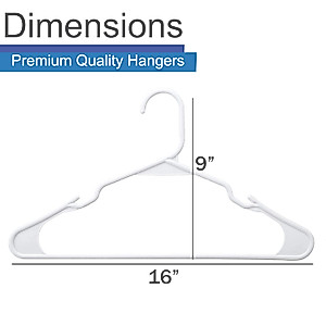 Heshberg Plastic Notched Hangers Space Saving Tubular Clothes Hangers Standard Size Ideal for Everyday Use on Shirts, Coats, Pants, Dress, Skirts, Etc. (50 Pack, White)