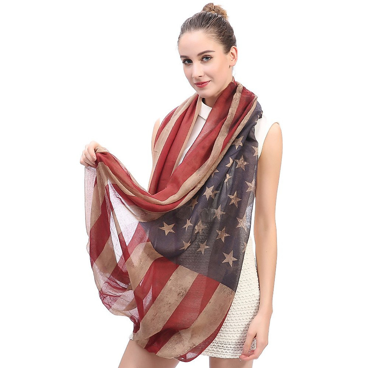Tovip Vintage America Flag Scarf, Unisex Fashion Shawl Scarf, Infinity Shawl Scarf