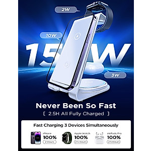 Wireless Charger, 3 in 1 Charging Station for Multiple Devices Apple, [Metal] 15W Fast iPhone Charging Station for iPhone 15/14/13/12/11/Pro/Max/Apple Watch/Airpods Pro