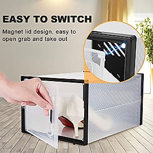 12 Pack Foldable Shoe Storage Boxes, Shoe Boxes Clear Plastic Stackable with Front Magnetic Door, Ventilation and Dust-proof, Shoe Organizer Boxes for Closet, Entryway, Bedroom, Fit for Sneaker/Boots/High heel(13.9 x 9.8 x 7.2) Clear (12Pack)