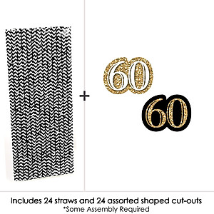 Adult 60th Birthday - Gold - Paper Straw Decor - Birthday Party Striped Decorative Straws - Set of 24