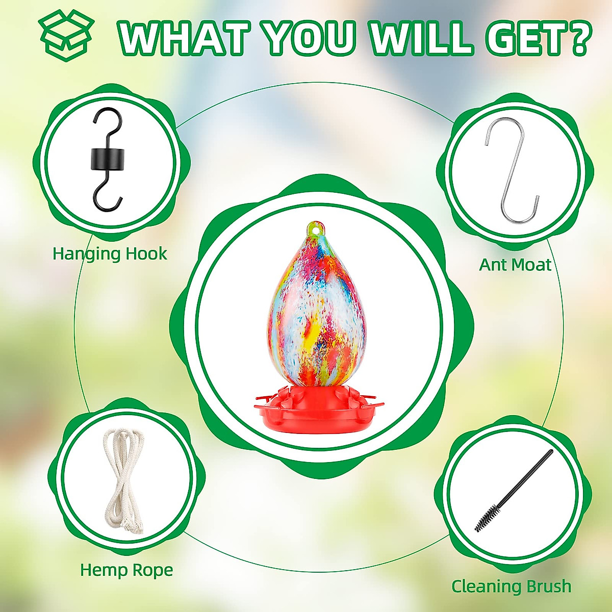 Wosnows Hummingbird Feeder for Outdoors, 26 Ounces Colorful Polymer Plastic Leakproof Hummingbird Feeders for Outside Garden Patio Hanging