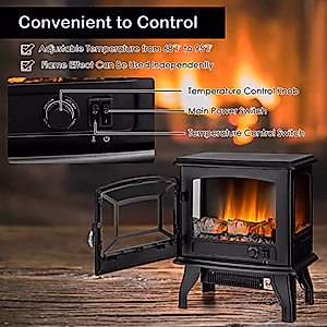 GOFLAME Electric Fireplace Stove, Freestanding Fireplace Heater with Realistic Flame Effect and Adjustable Thermostat, Compact Stove Heater with Overheating Safety Protection, CSA Certified, 1400W