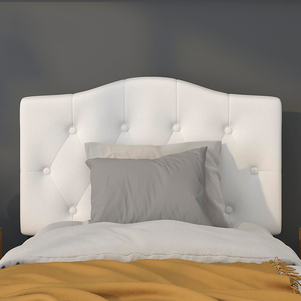 BizChair Tufted Upholstered Twin Size Headboard in White Fabric