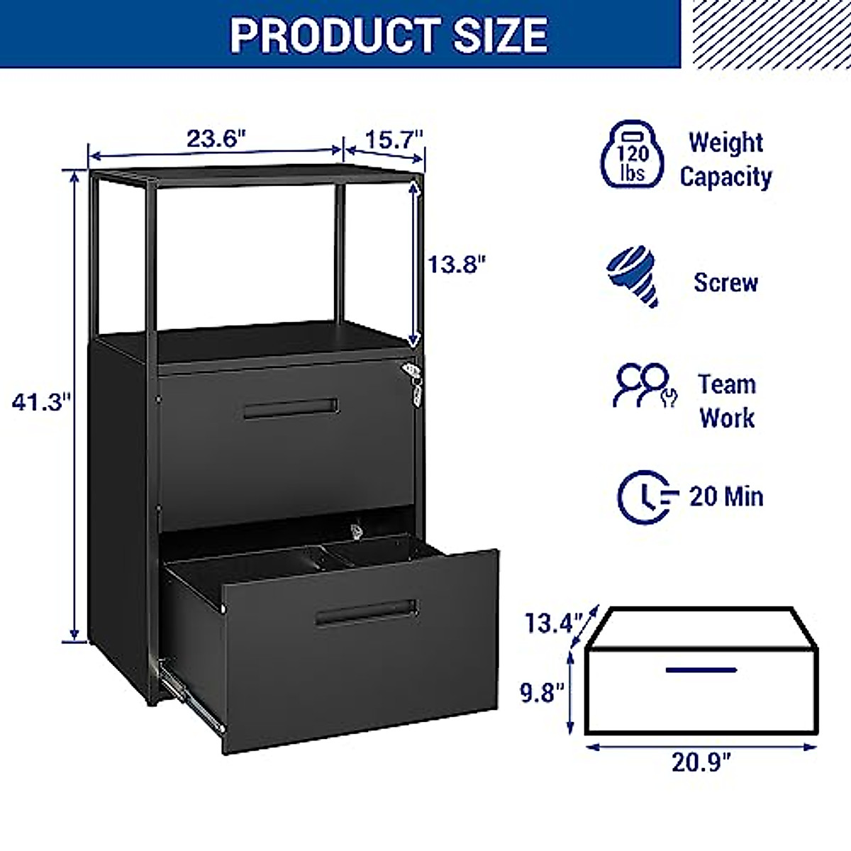 Fesbos File Cabinet with Shelves & 2 Lockable Drawers - Home Office Lockable Lateral Filing Cabinet for Hanging Files Letter/Legal/F4/A4 Size - Assembly Required