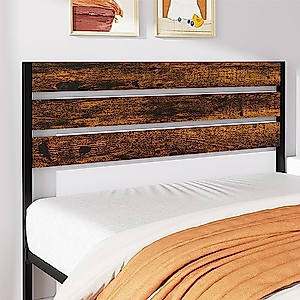 Walsunny Queen Size Bed Frame with Rustic Vintage Wood Headboard and Footboard, Strong Metal Slats Support, Under Bed Storage, Easy to Install, Sturdy and Stable, No Box Spring Needed