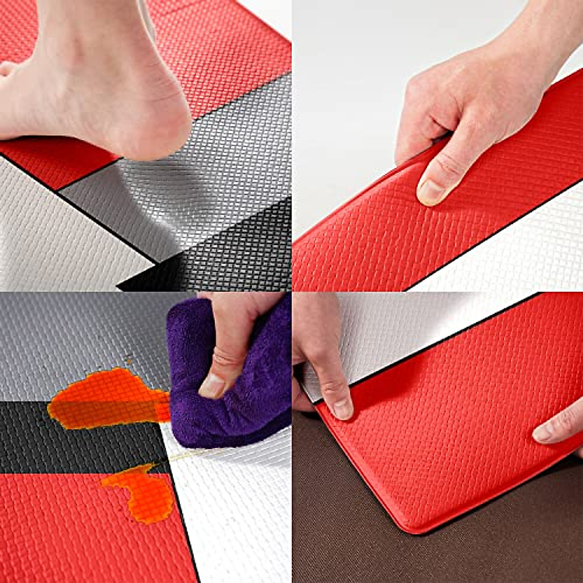 FNLNDO Red Black Grey White Kitchen Rugs and Mats Set of 2 Cushioned Anti Fatigue Kitchen Rugs Set Geometric Non-Skid Washable Kitchen Mats for Kitchen Sink Laundry