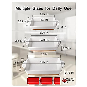 YMASINS Casserole Dishes for Oven, Ceramic Baking Dish Set of 3 Deep Lasagna Pans Large Ceramic Baking Pan with Handles from Oven to Table Rectangular Casserole Dish Set Easy to Clean, White