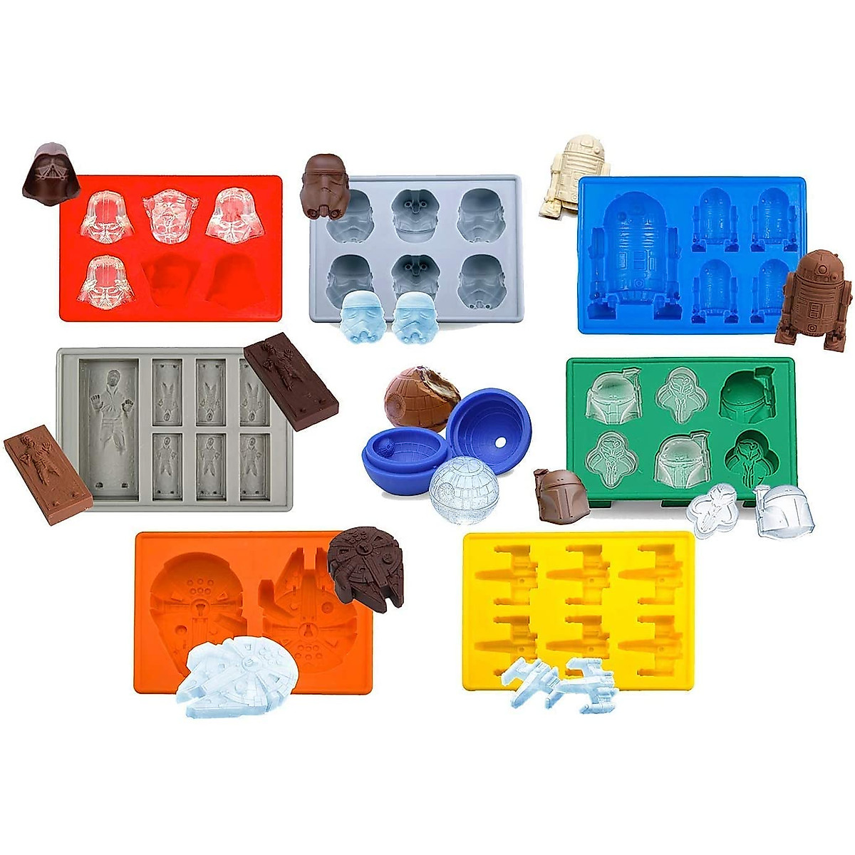 INKU Star wars silicone mold set Star wars ice and chocolate cubes: Stormtrooper, Darth Vader, X-Wing Fighter, Millennium Falcon, R2-D2, Han Solo, Boba Fett, Death Star