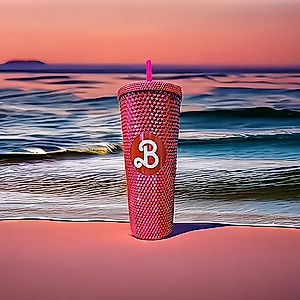 CAKEASY Pink Studded Tumbler, Bling Bling Pink Cup, 24oz Girls Water Bottle With Straw, The Movie Merch, Travel Mug for Women and Men, Cupholder Friendly, for Home, Office, Outdoor