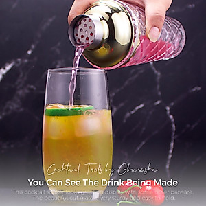 Gbuxska Glass Martini Shaker, 14.2 Oz Martini Shaker with Strainer for Home Use & Bar Cart, (Gold)