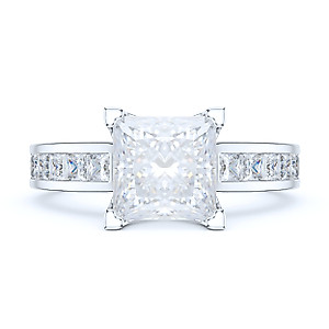 PRSTANI Sterling Silver 1.5ct Classic Filigree Pattern Simulated Princess Cut Diamond Promise Engagement Ring (6.5)