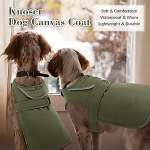 Kuoser Canvas Dog Winter Coat, Warm Dog Jacket Reflective Fleece Dog Cold Weather Coat Warm Doggie Clothes Waterproof Dog Vest with Zipper Leash Hole for Small Medium Large Dogs