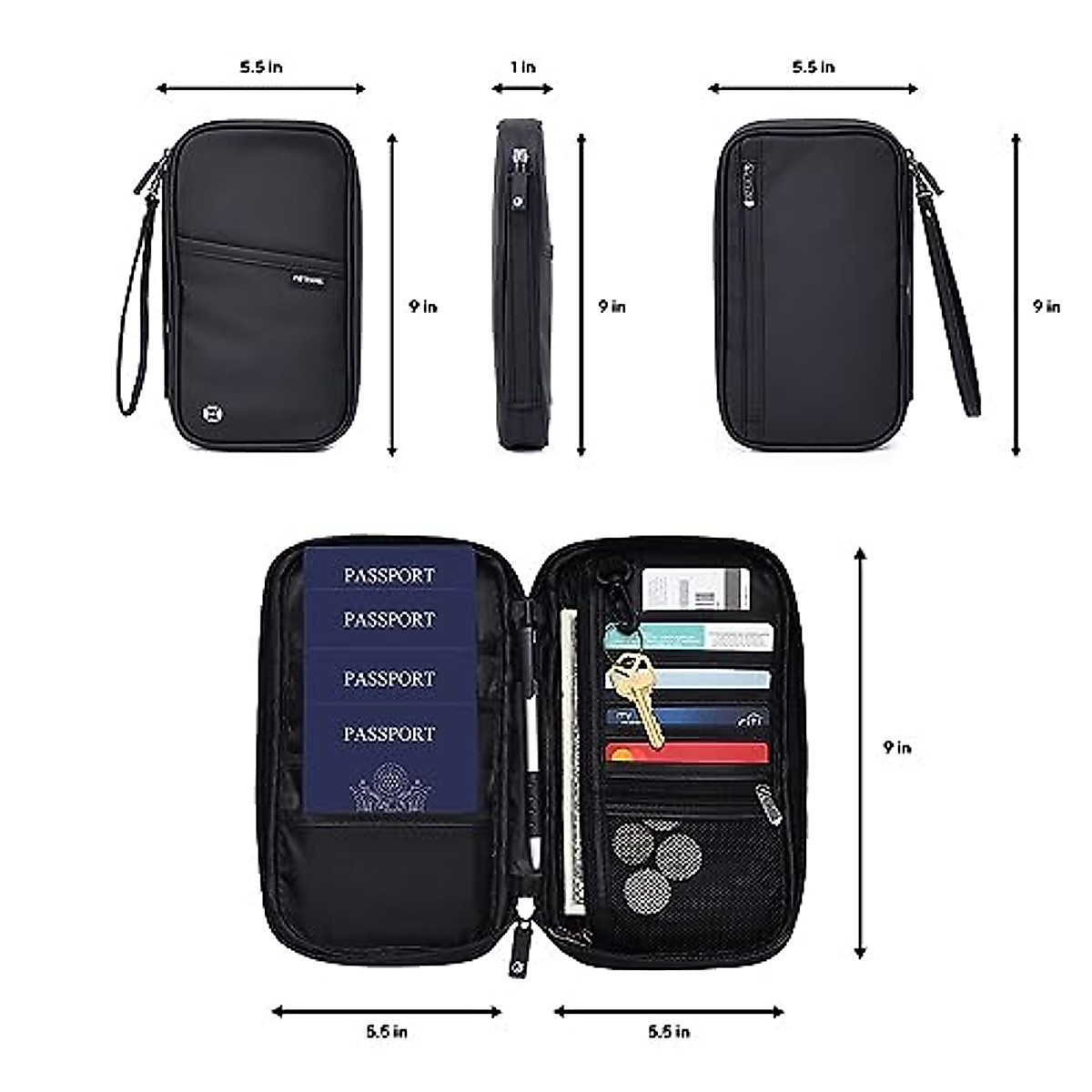 Large Family Passport Holder for 4 | Multiple Passport Holder Family 4 | Travel Document Organizer w/RFID Blocking, Removable Wrist Strap & Crossbody | Travel Airplane Essentials, Vacation Must Haves