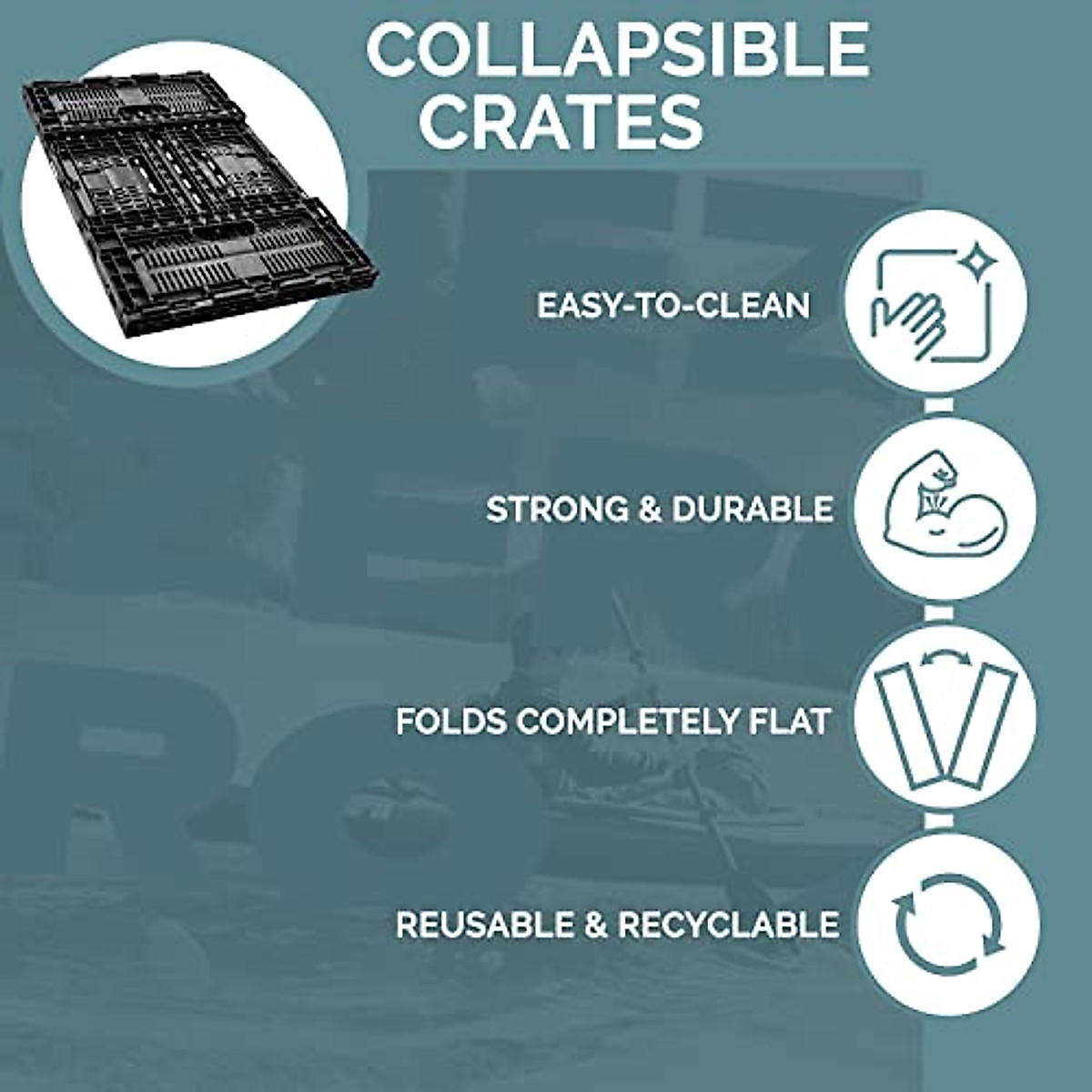 JEZERO Stackable, Collapsible Professional Storage Crate: Grated Wall Utility Storage Baskets for Household Storage and Organization | Black, 23.6" x 15.8" x 7.7” (PN: CC19)