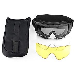 Xaegistac Airsoft Goggles, Tactical Safety Goggles Anti Fog Military Eyewear with 3 Interchangable Lens for Paintball Riding Shooting Hunting Cycling (Black)