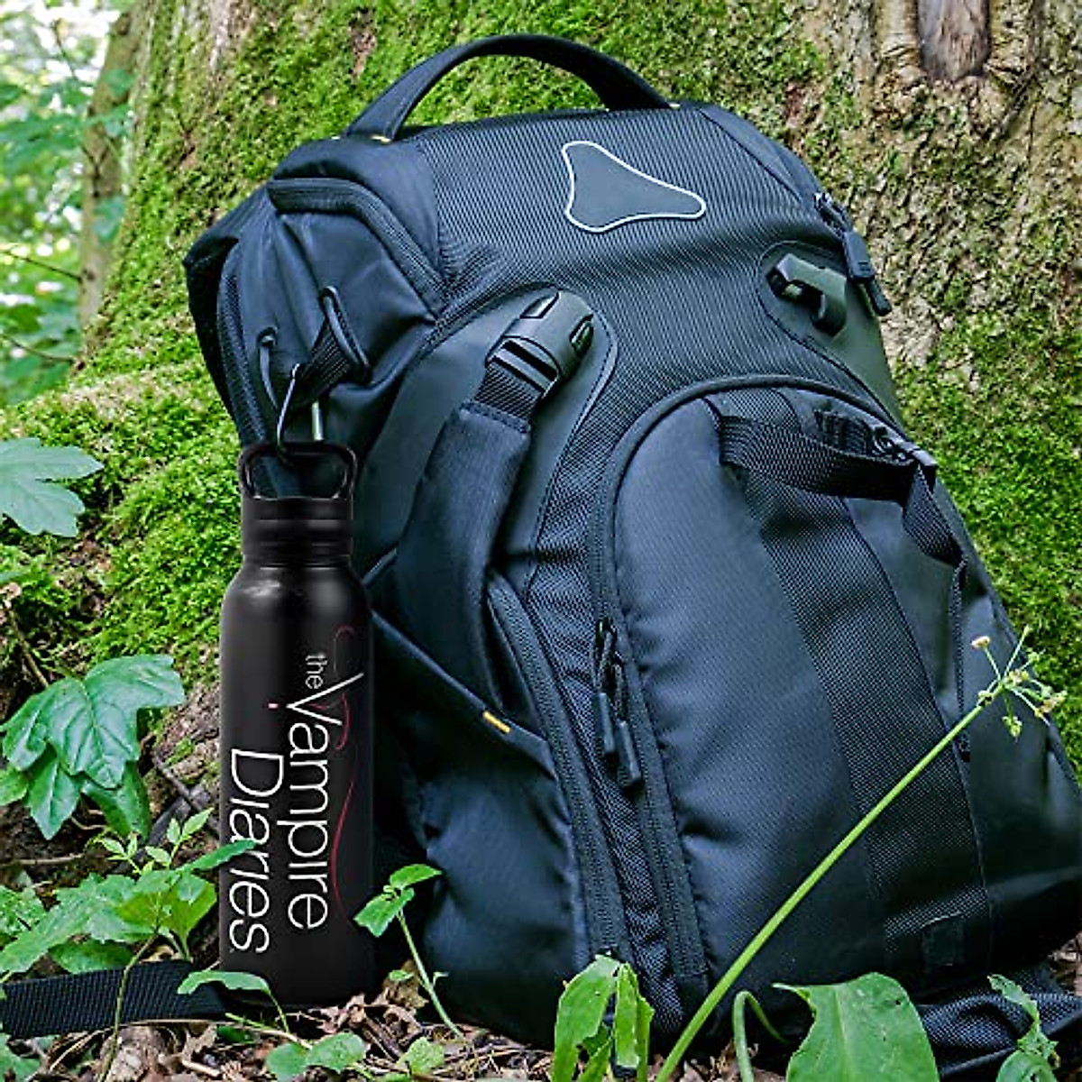 The Vampire Diaries OFFICIAL Tvd Logo 24 oz Insulated Canteen Water Bottle, Leak Resistant, Vacuum Insulated Stainless Steel with Loop Cap