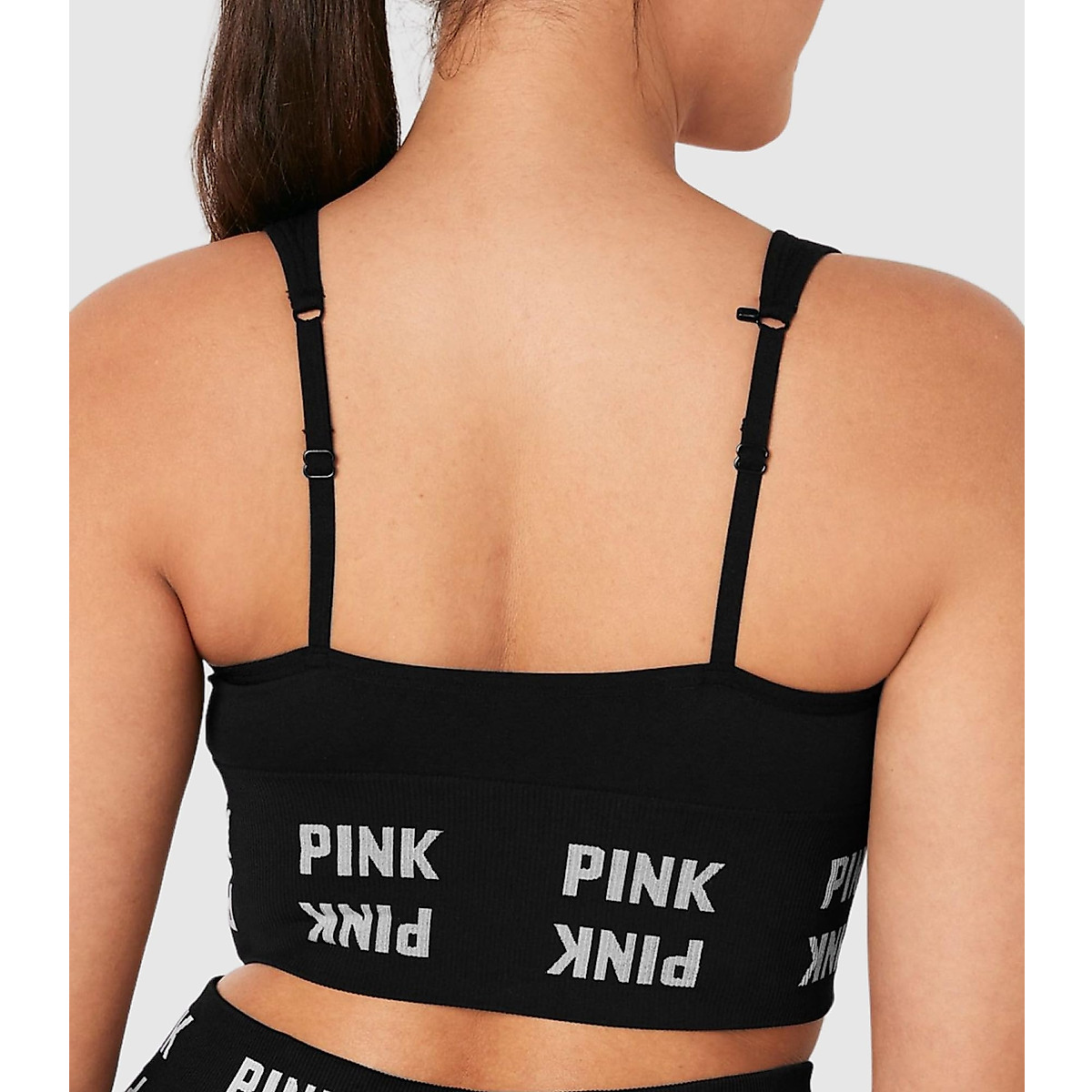Victoria's Secret Pink Seamless Scoop Neck Sports Bra, Low Impact, Lightly Lined, Cropped, Sports Bras for Women, Black (XL)